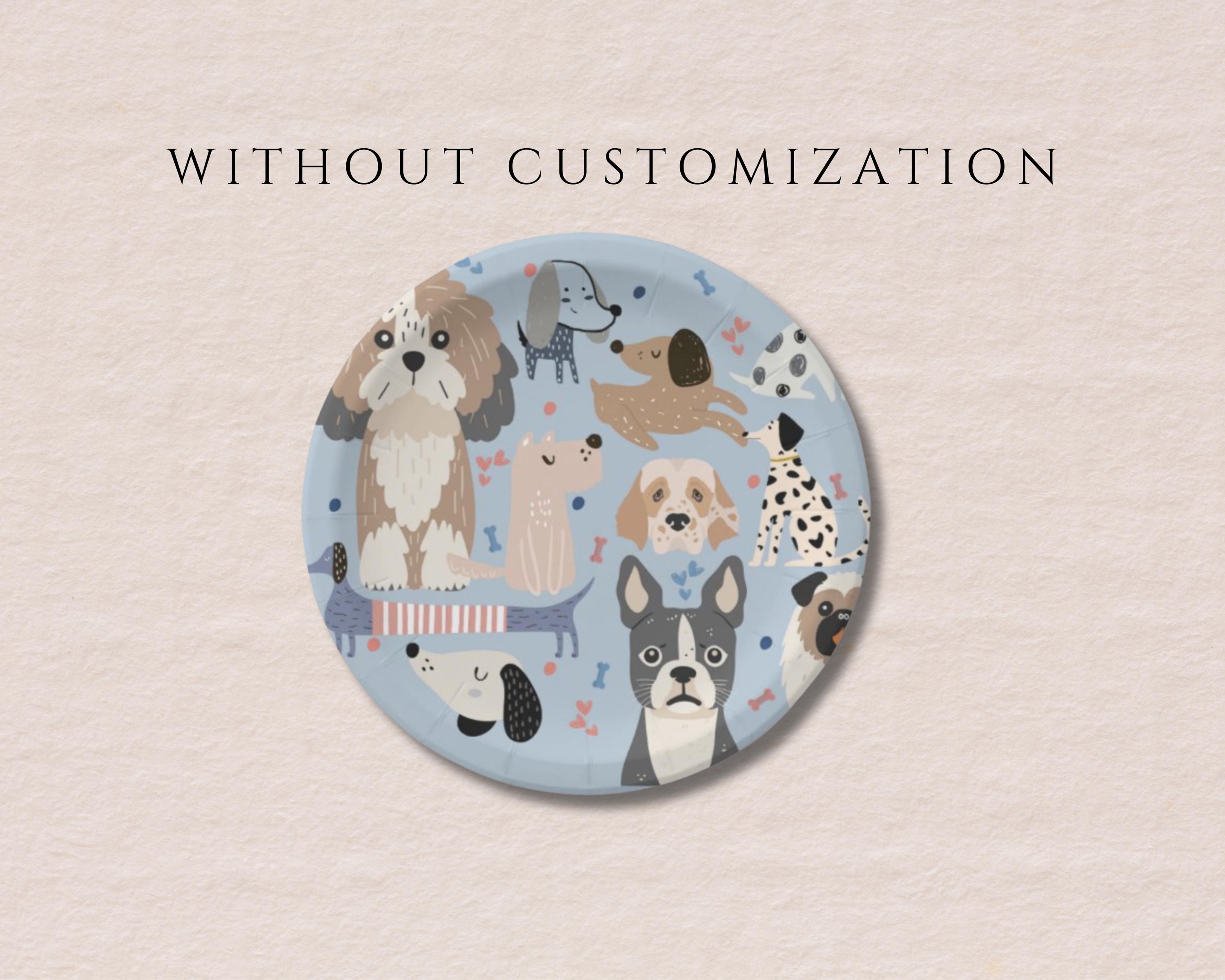 Custom Dog Party Paper Plates Set Cute Dog Breed Illustration Round ...
