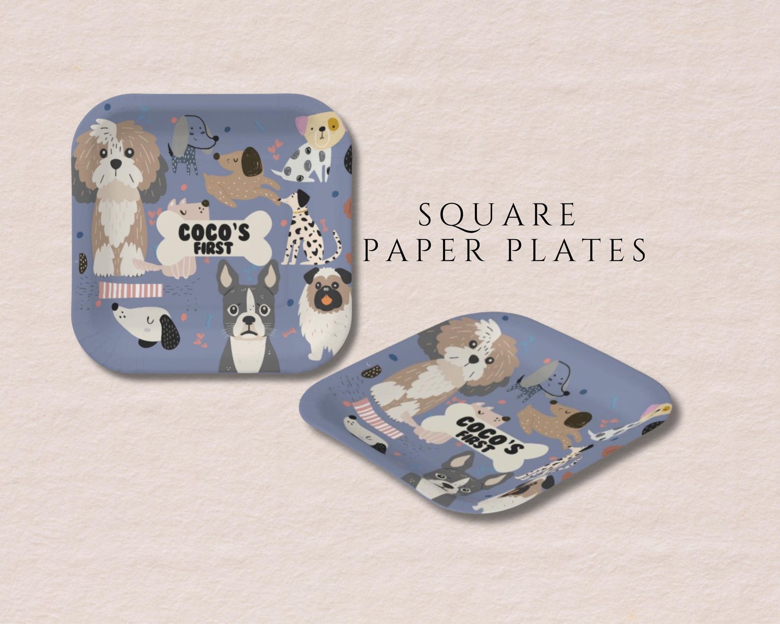 Custom Dog Name Party Square Plate Puppy Gotcha Day Party Plate Dog ...