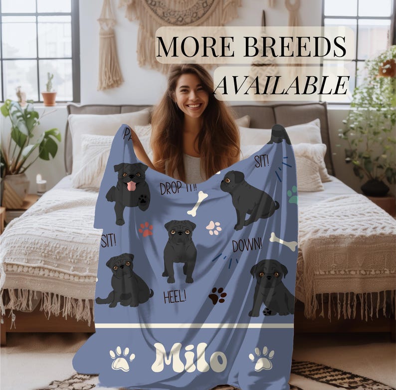 Custom Pug Throw Blanket Dog Dad Gift Dog Blanket With Name Pet Parent ...