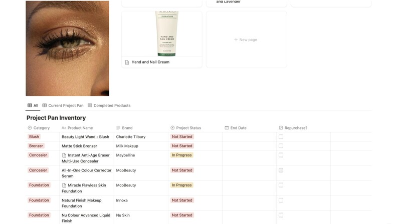 Project Pan Notion Template | Makeup & Skincare Tracker | Digital ...