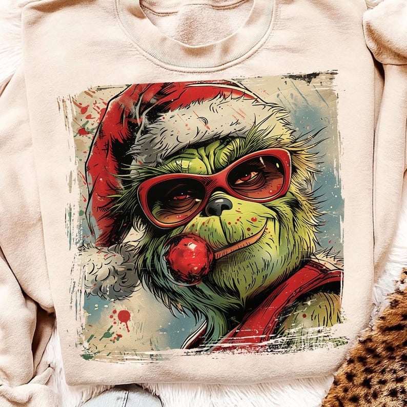 Grinchmas Preppy Glitter PNG, Retro Green Guy Christmas Sublimation ...