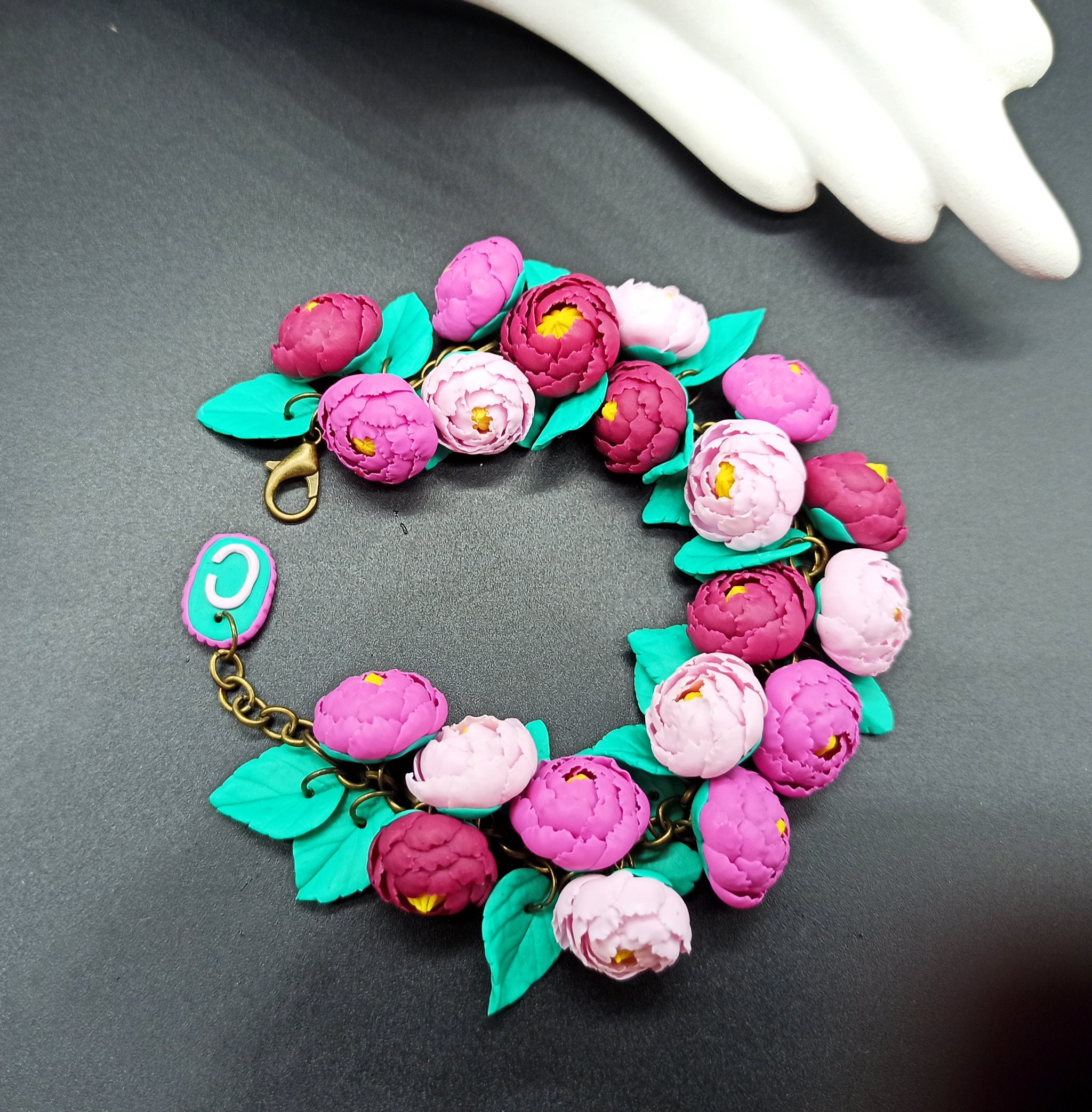 Handmade Polymer Clay Peony Flower Bracelet, Floral Charm Jewelry - Etsy