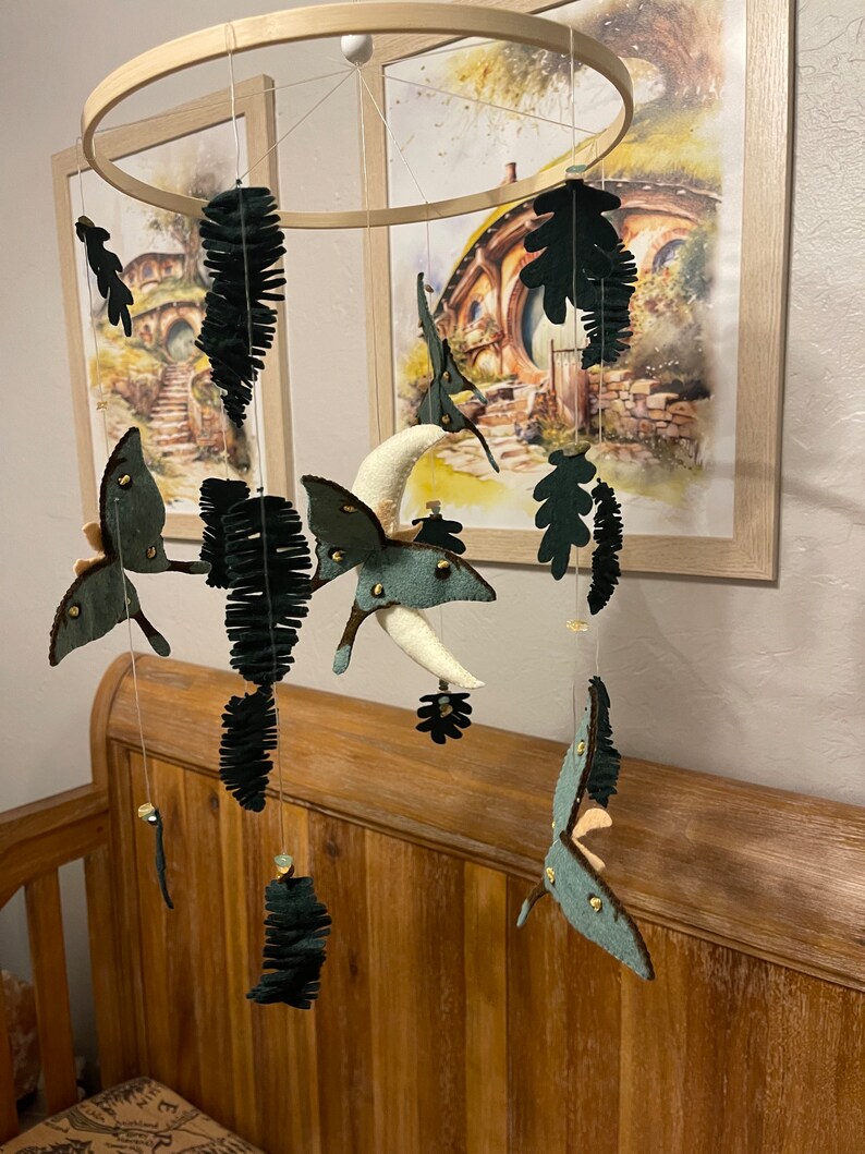Luna Moth Baby Felt Mobile for Woodland Nursery - Etsy