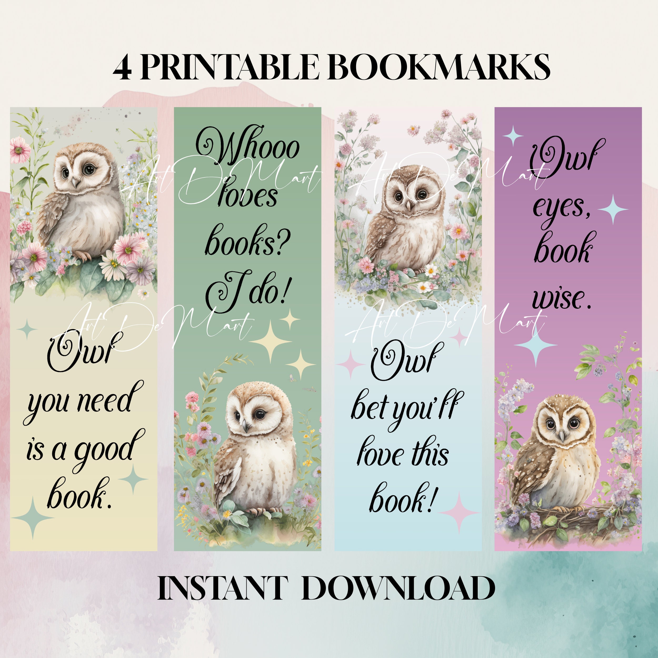 Printable Owl Bookmark-instant Download-digital Bookmark-perfect Gift ...