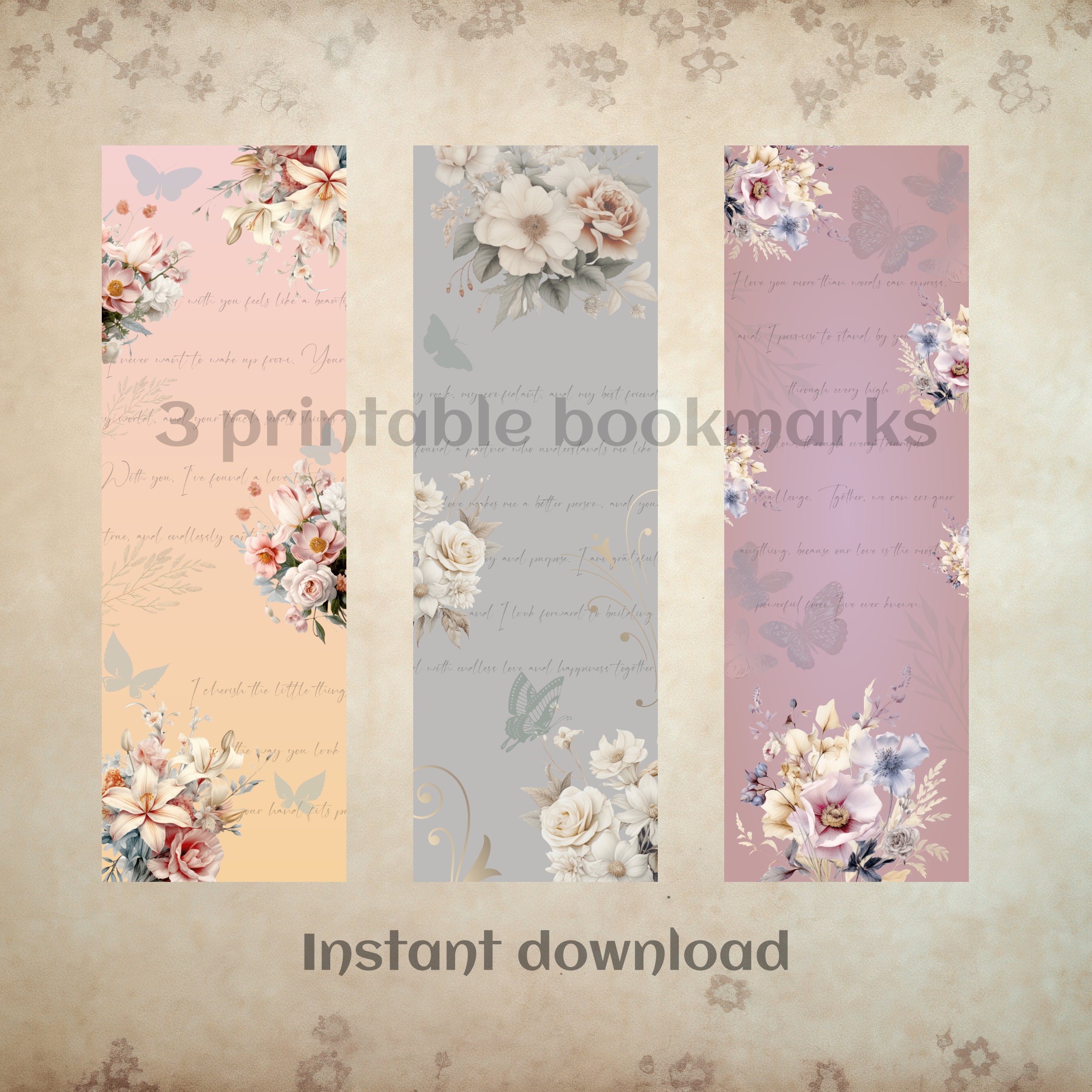 Flower Bookmark-instant Download-digital Bookmark-perfect Gift for ...