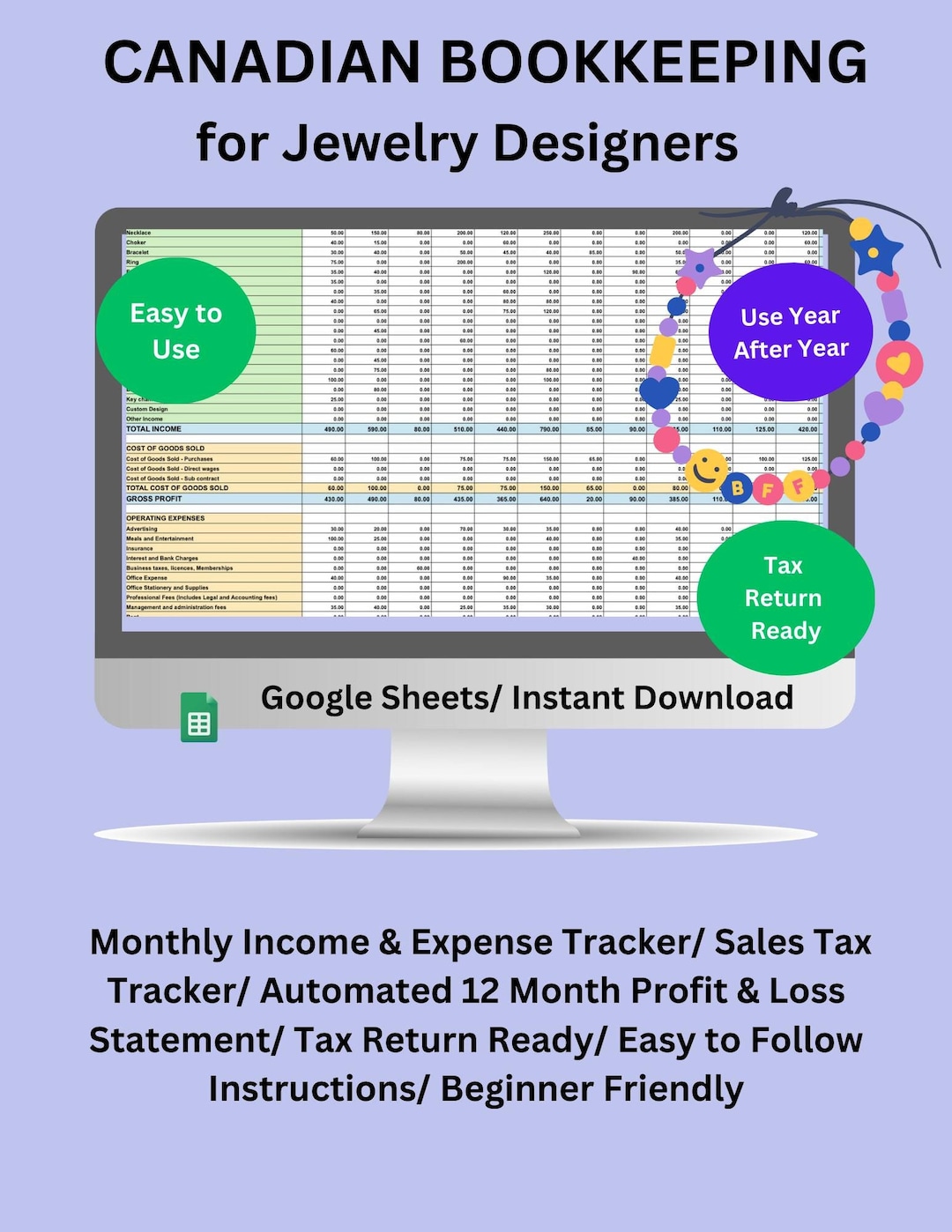 Monthly Income/expense Tracker- Sales Tax Tracker- Automated 12 Month ...