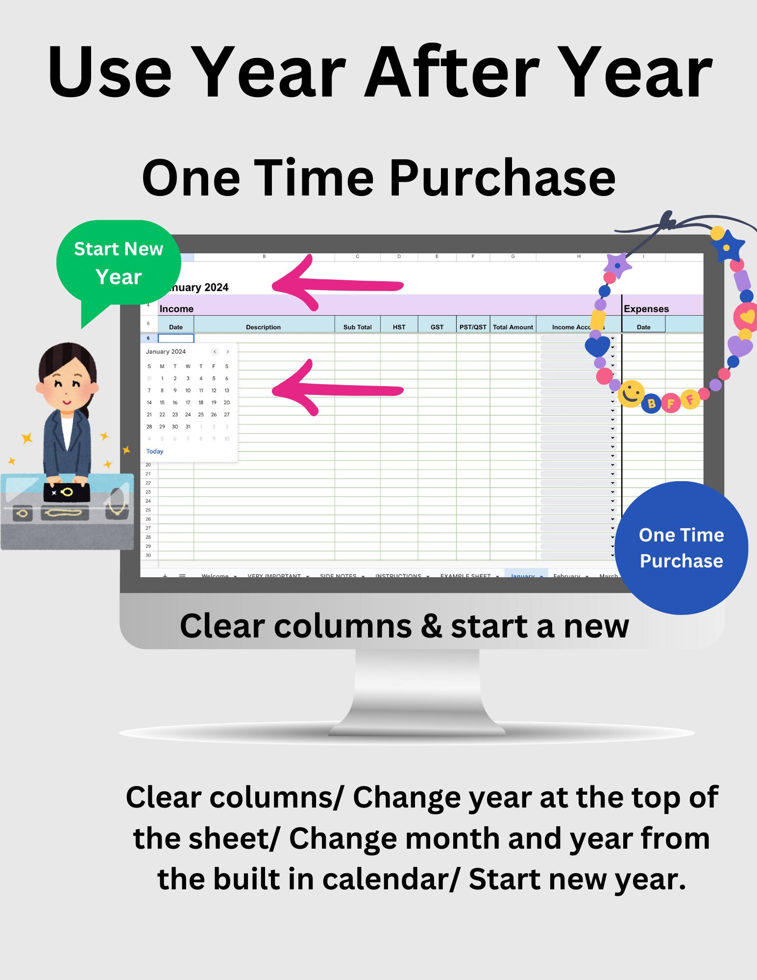 Monthly Income/expense Tracker- Sales Tax Tracker- Automated 12 Month ...