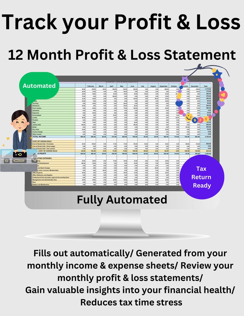 Monthly Income/expense Tracker- Sales Tax Tracker- Automated 12 Month ...