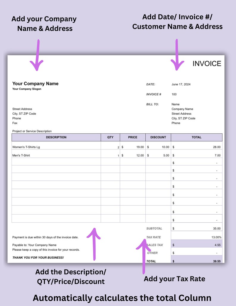 Invoice Template/ USA & Canada Compatible/ Editable/ Instant Download ...