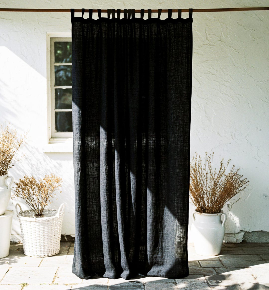 Black Muslin Curtain: Boho Cotton Window Panel, Lightweight Drape ...