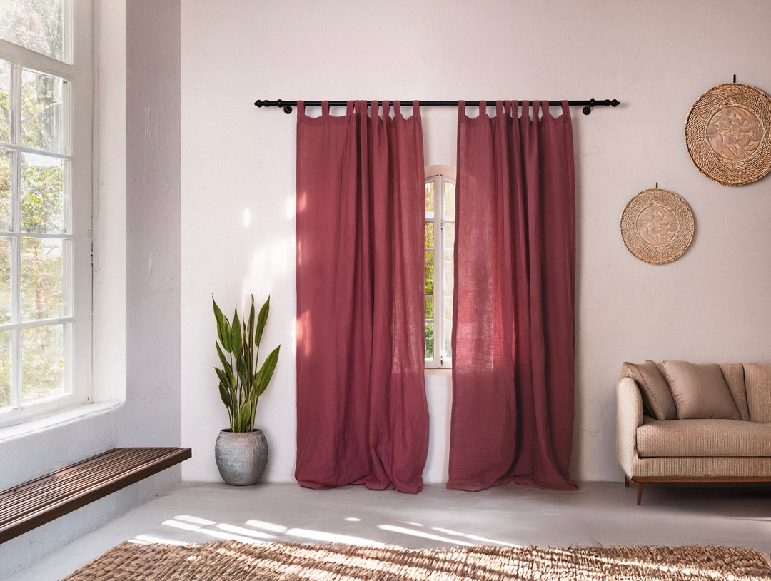 Muslin Custom Curtains Burgundy Living Room Curtains Handmade Natural ...