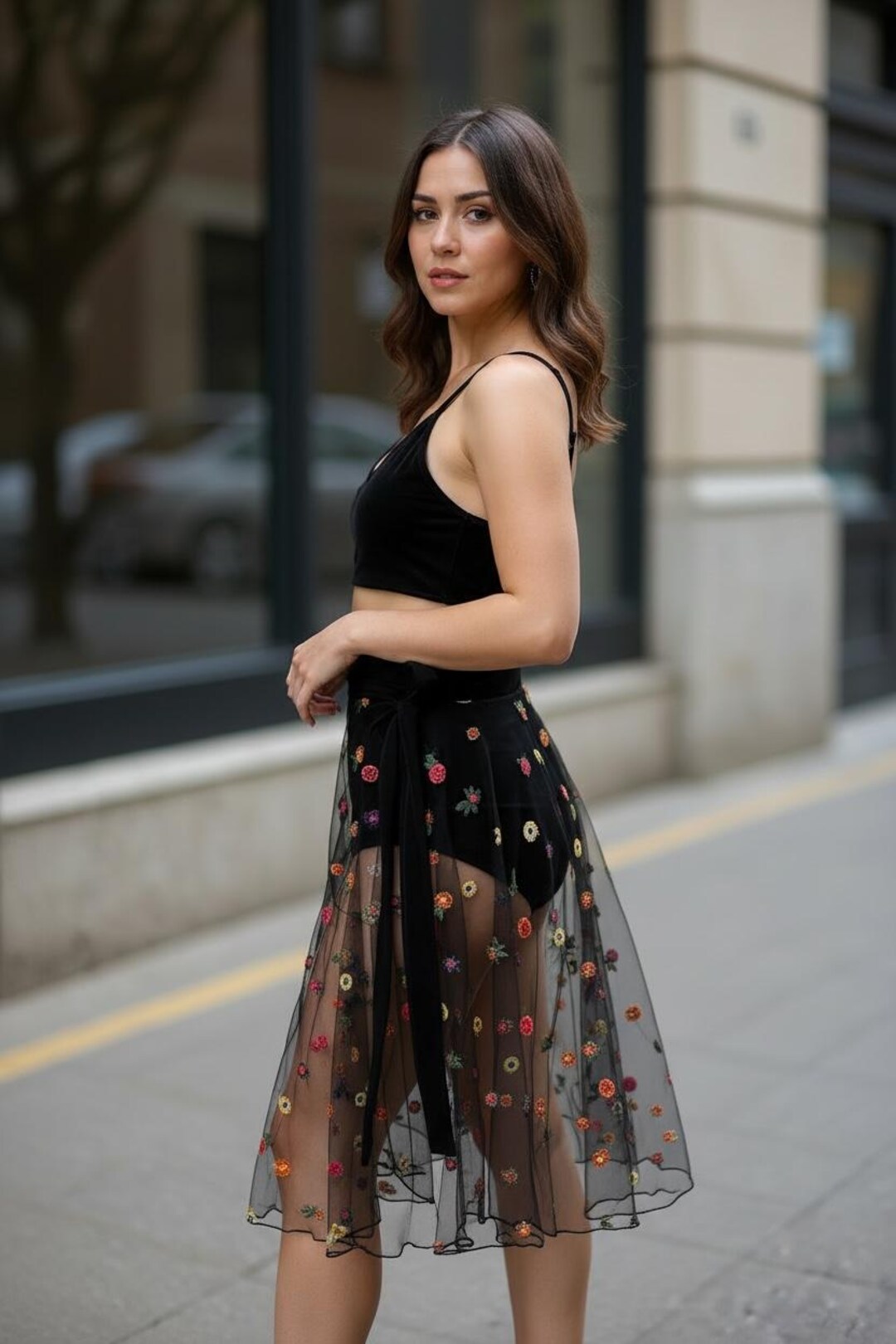 Handcrafted - Festival Wrap Skirt - Sheer Black Tulle With Neon ...