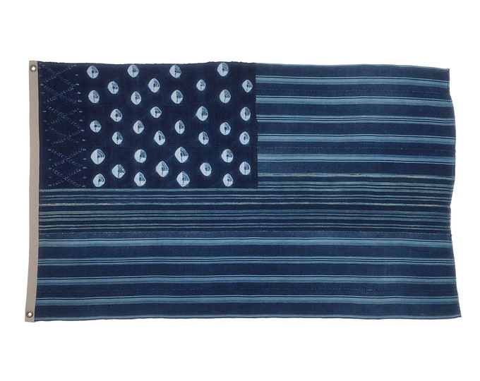 Shibori Indigo Flag Made From Vintage Cotton Mudcloth - Etsy