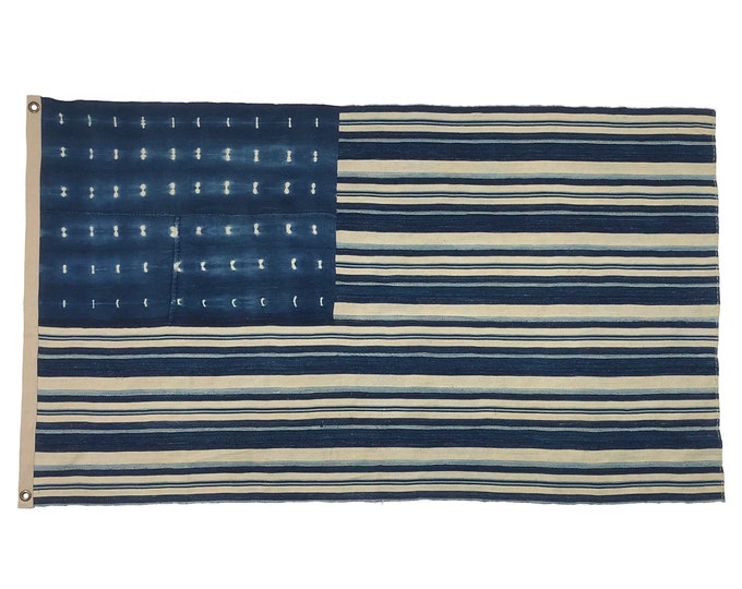 Shibori Indigo Flag Made From Vintage Cotton Mudcloth - Etsy