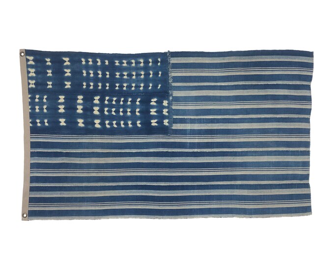 Shibori Indigo Flag Made From Vintage Cotton Mudcloth - Etsy