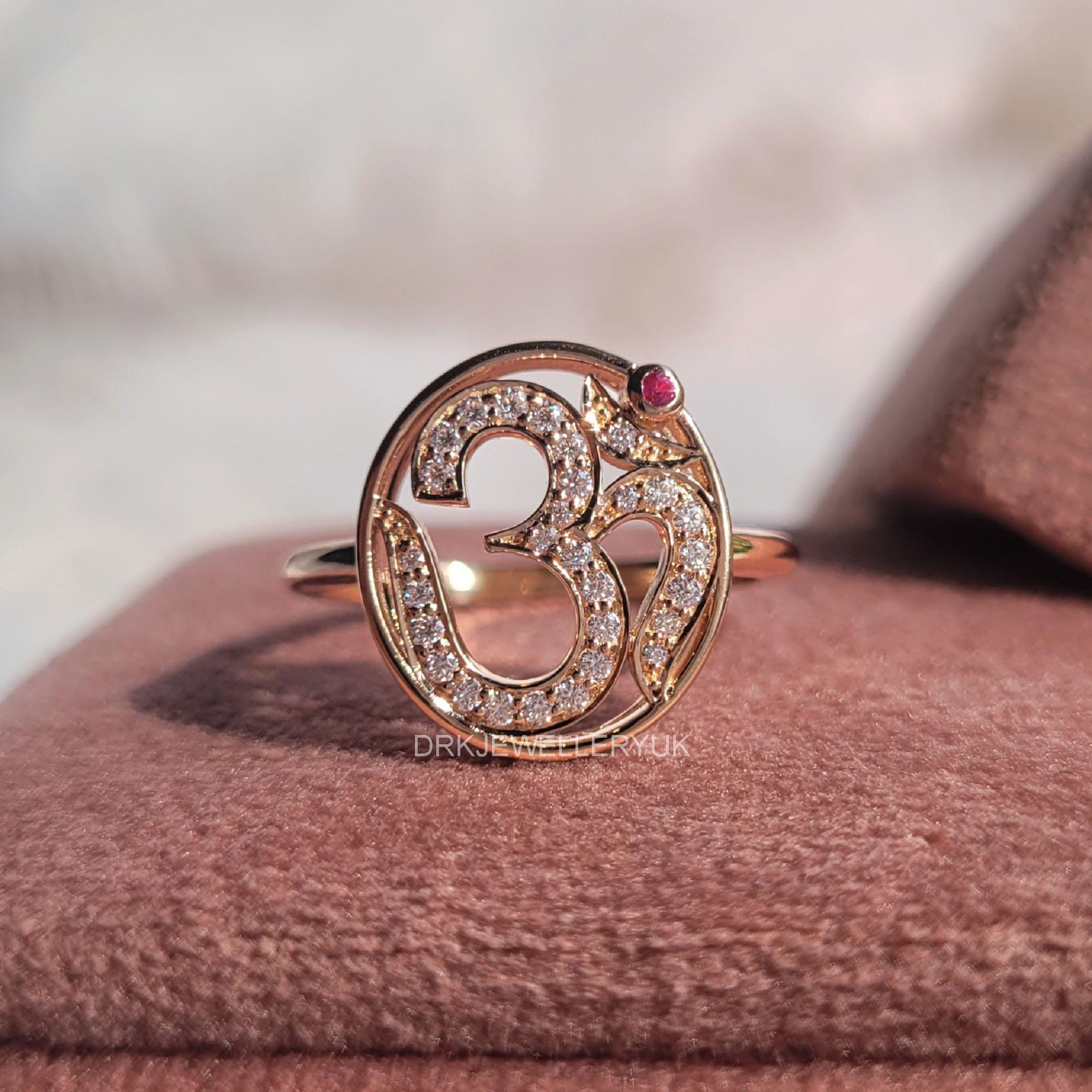 OM Diamond Ring, Round Cut Lab Grown Diamond Ring, 14K Yellow Gold ...