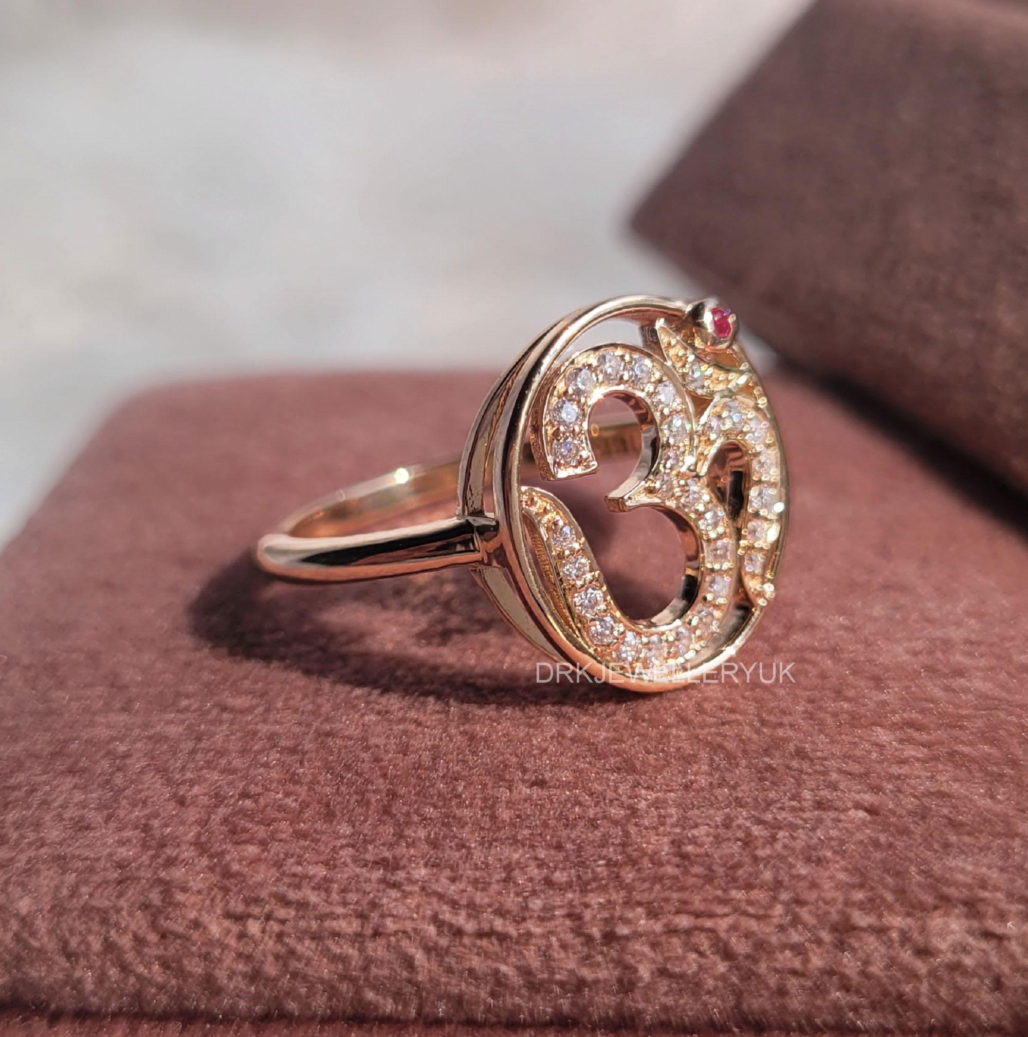 OM Diamond Ring, Round Cut Lab Grown Diamond Ring, 14K Yellow Gold ...