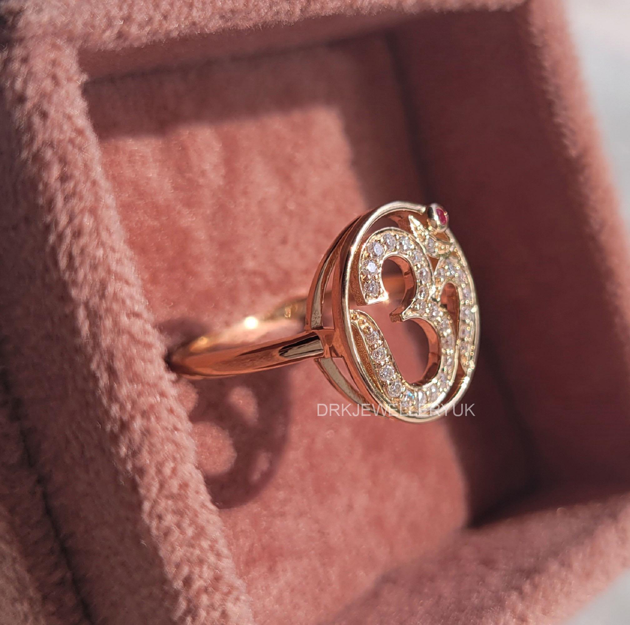 OM Diamond Ring, Round Cut Lab Grown Diamond Ring, 14K Yellow Gold ...