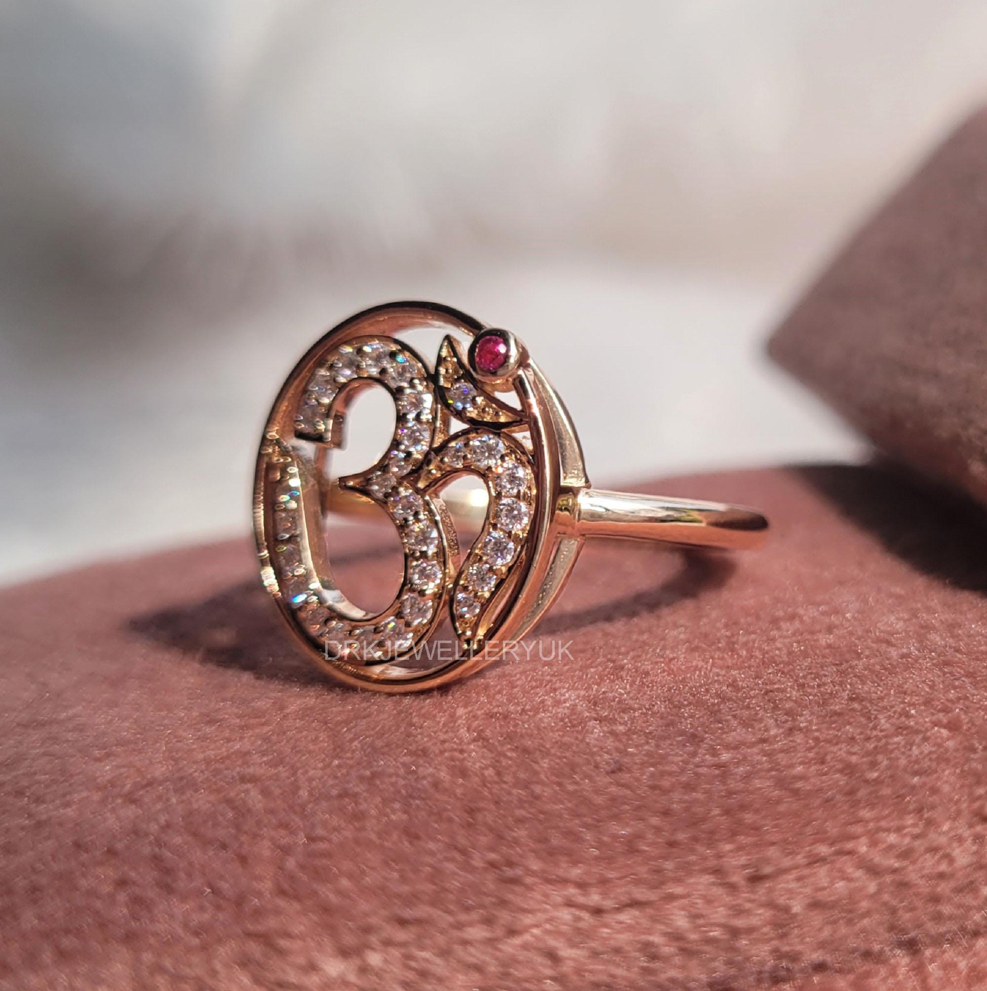 OM Diamond Ring, Round Cut Lab Grown Diamond Ring, 14K Yellow Gold ...