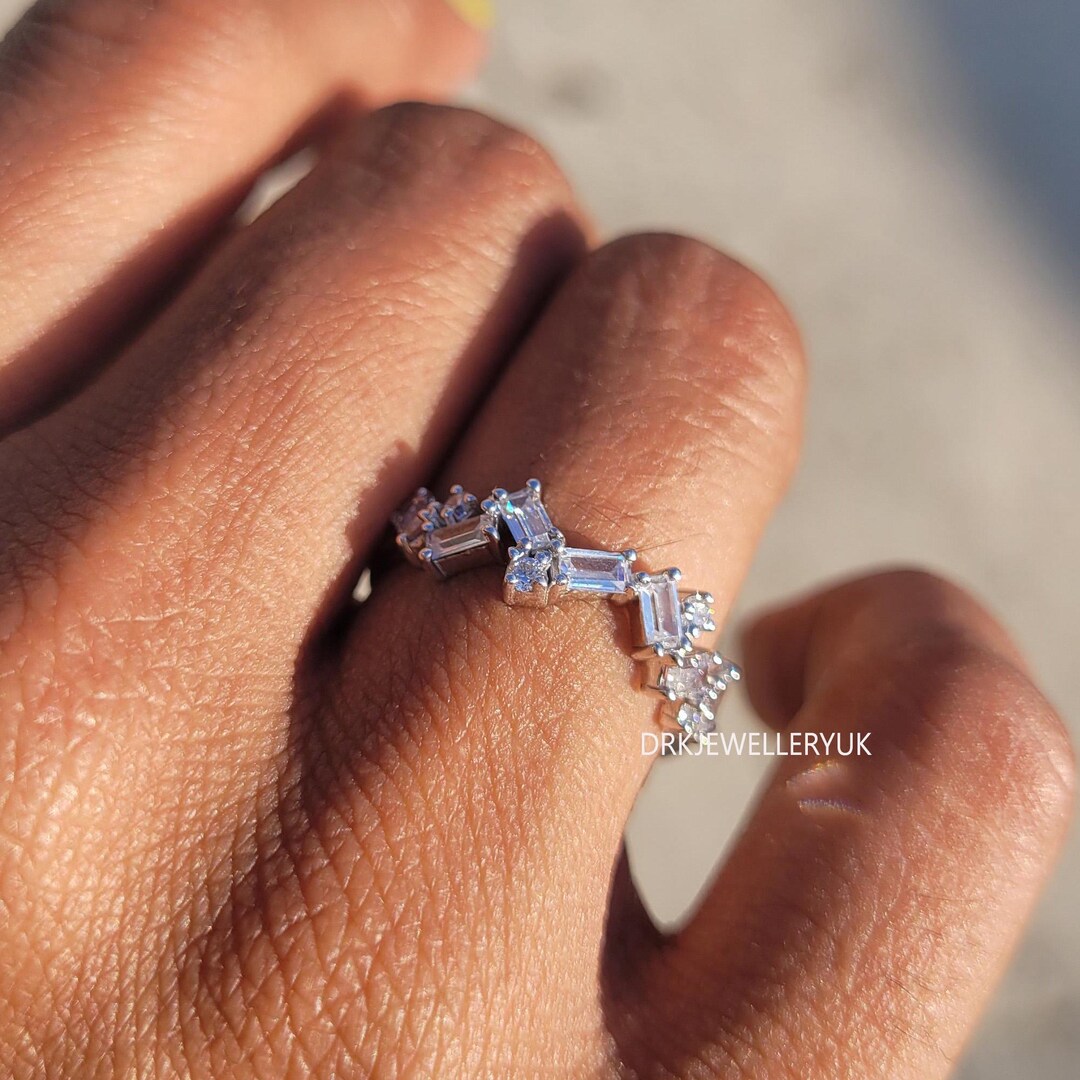 14K Gold Zig Zag Diamond Ring | Lab Grown Diamond Half Eternity Band ...