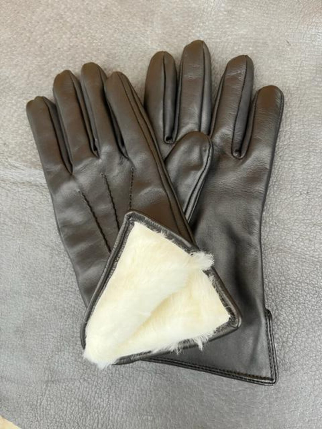 Women Winter Leather Gloves Rabbit Fur Lining Black - Etsy