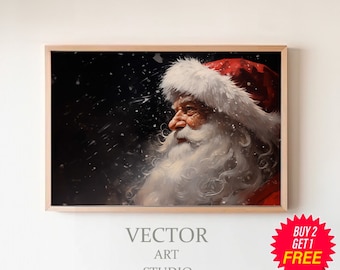 Vintage Santa Christmas Frame Tv Art, Neutral Holiday Santa Claus ...