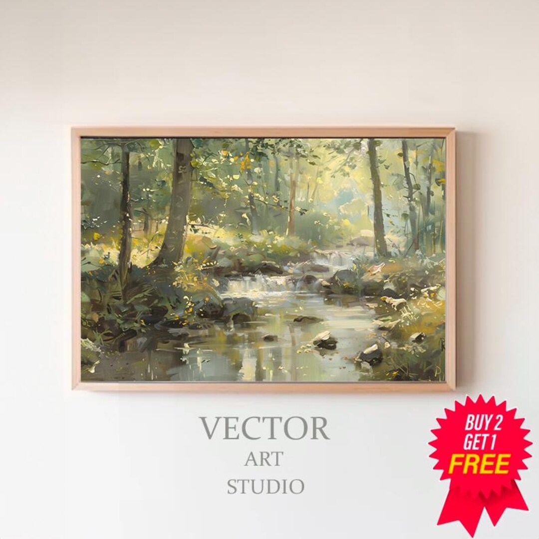 Spring Stream Landscape Painting Frame TV Art, Easter Green Earthy ...