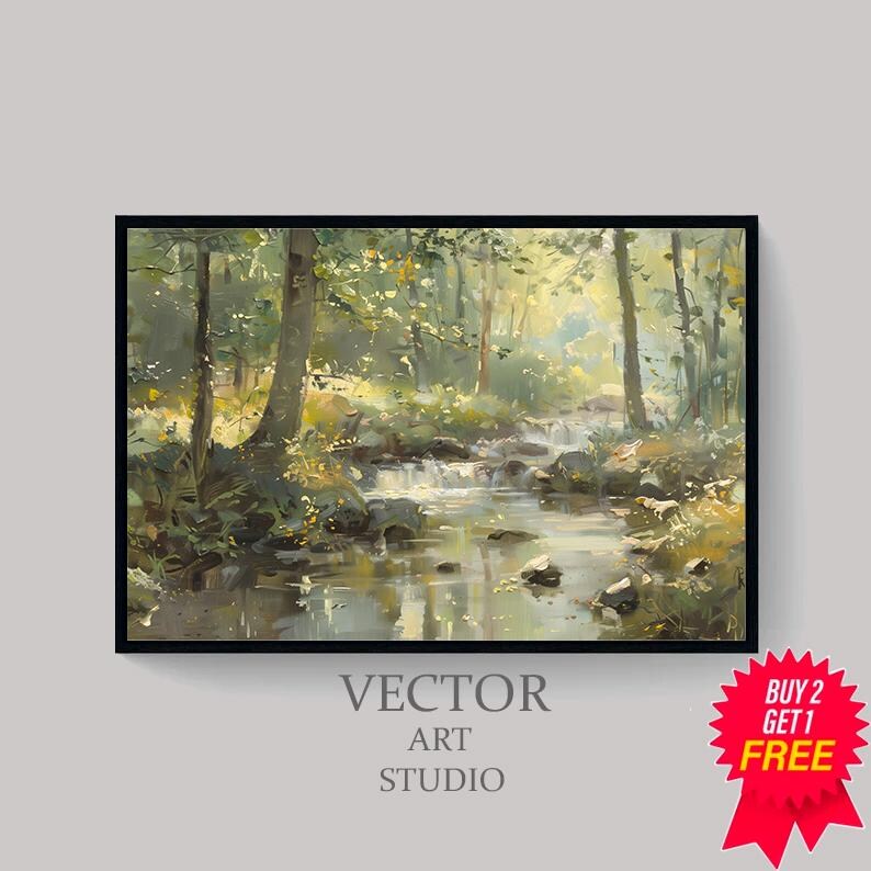 Spring Stream Landscape Painting Frame TV Art, Easter Green Earthy ...