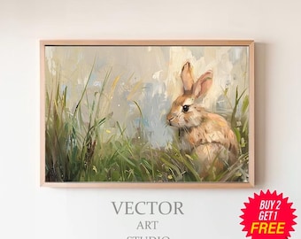 Vintage Easter Bunny Frame Tv Art, Neutral Spring Rabbit Painting Tv ...