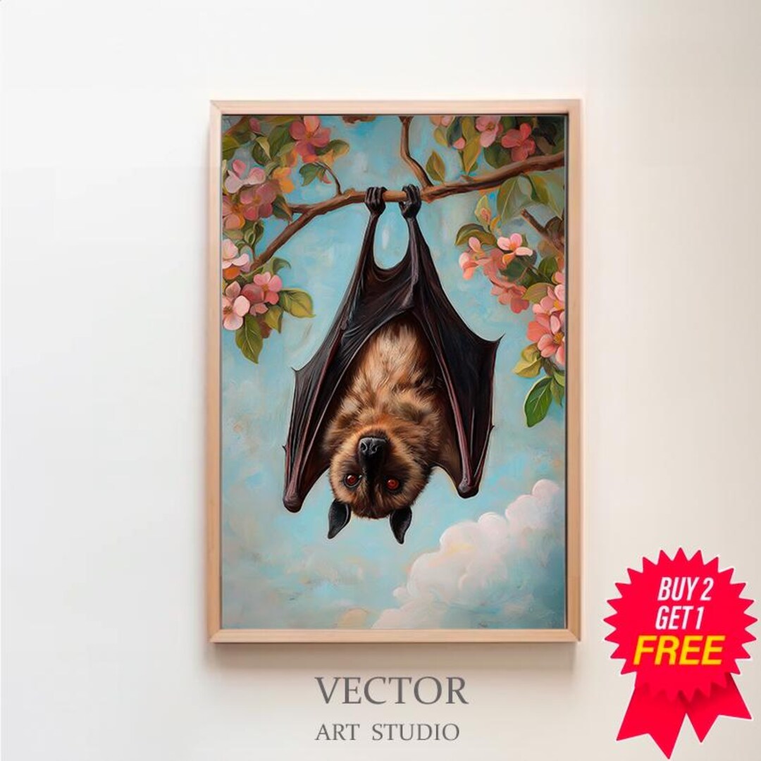 Floral Botanical Bat Wall Decor Dark Cottagecore Painting Printable ...