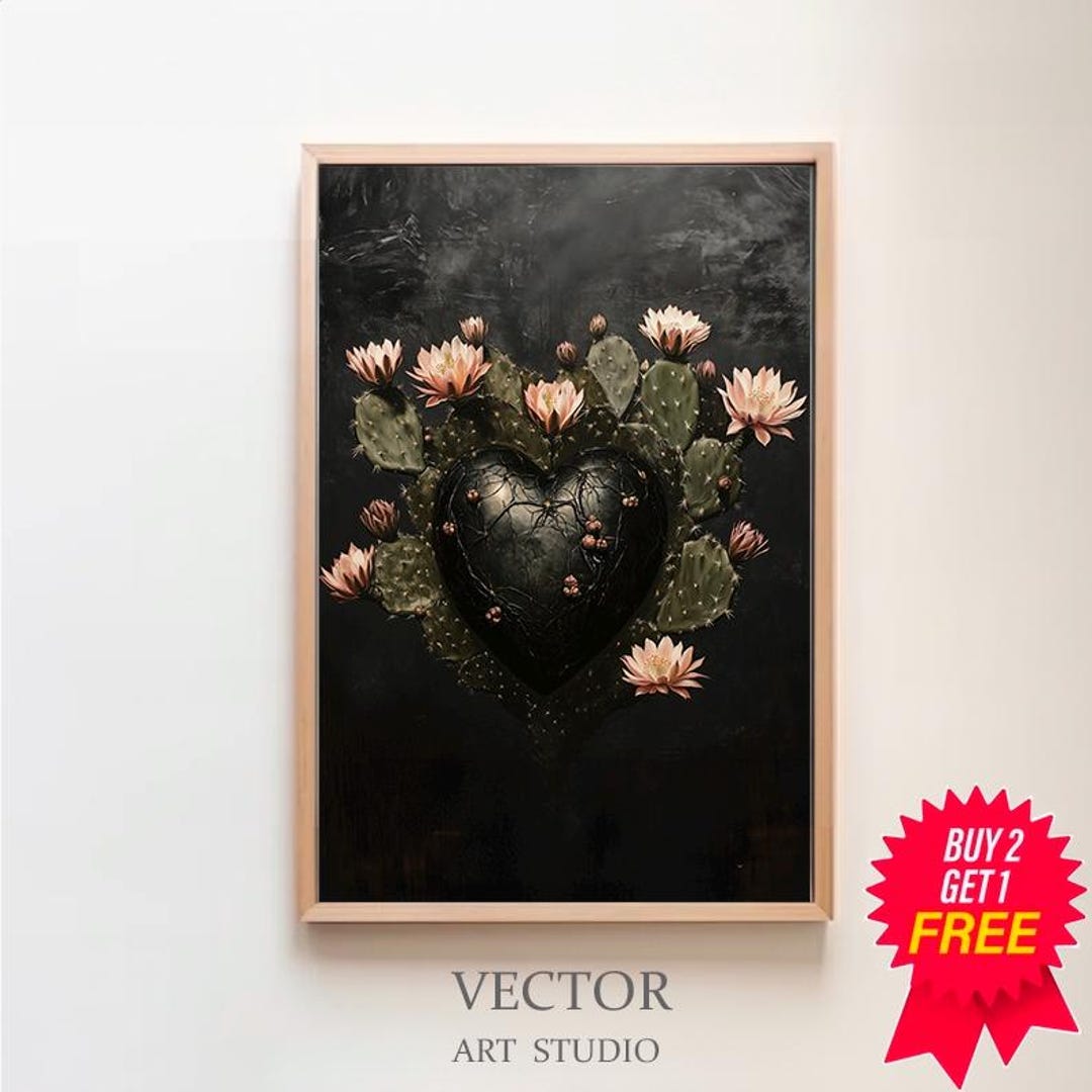 Mexican Cactus Heart Canvas, Mexican Folk Art Painting, Mexico Wall Art ...