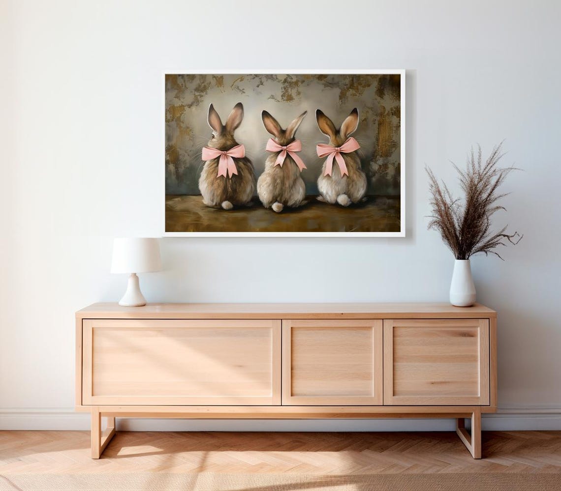FRAME TV Art Bunnies With Pink Bows, Easter Rabbit Tv Art Neutral, Cute ...