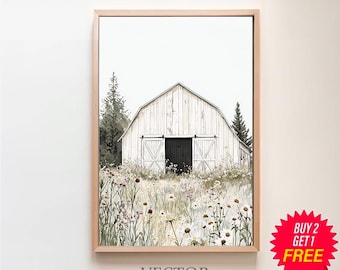 Printable Rustic Barn Art, White Barn Painting, Rustic Farmhouse Summer ...