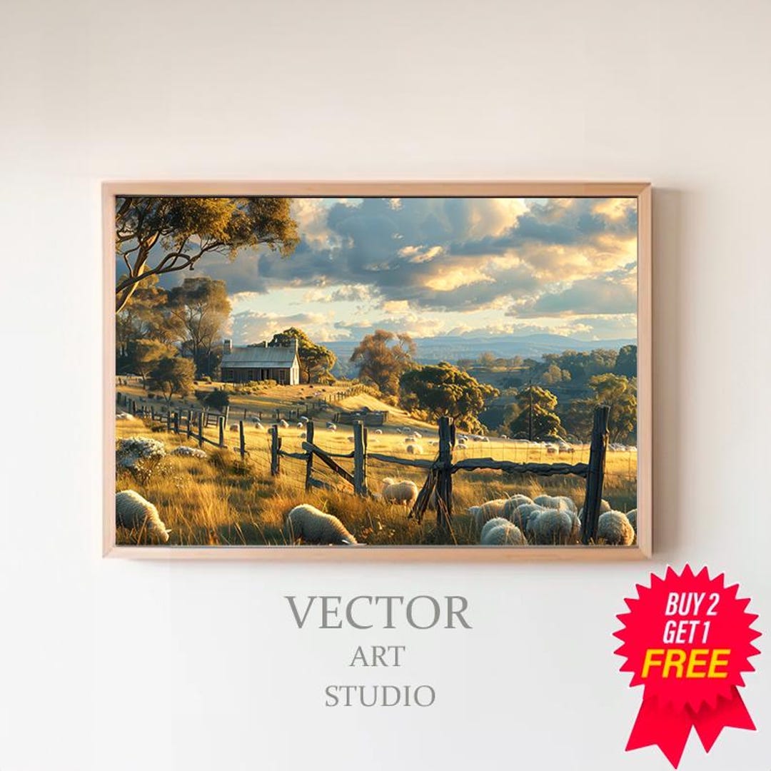 Vintage Outback Homestead Digital Wall Art, Country Landscape, Rustic ...
