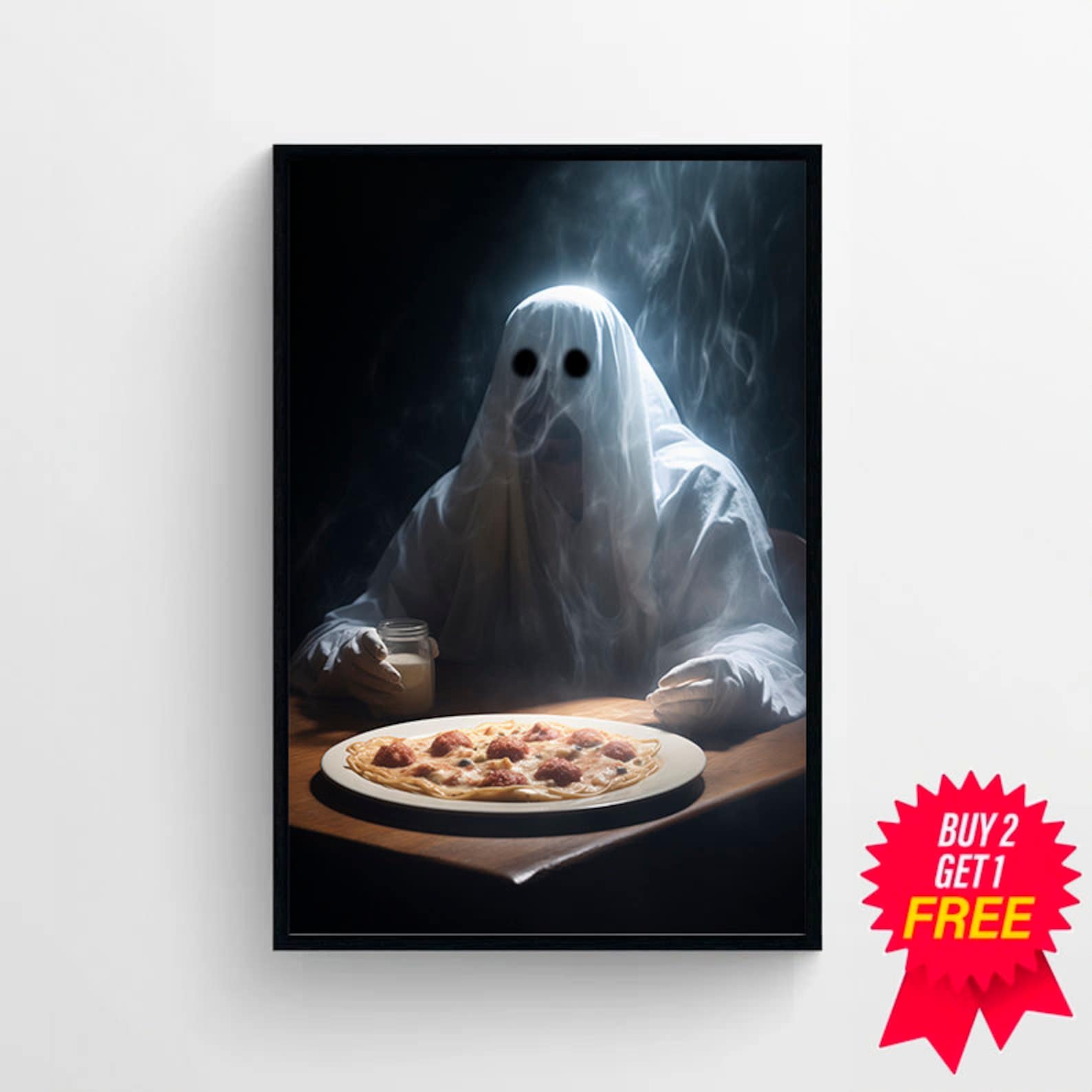 Ghost Eating Pizza, Vintage Poster, Haunting Ghost, Art Poster Print ...