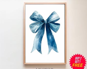 Navy Blue Bow Poster Retro Bow Painting Preppy Dorm Print Aesthetic ...