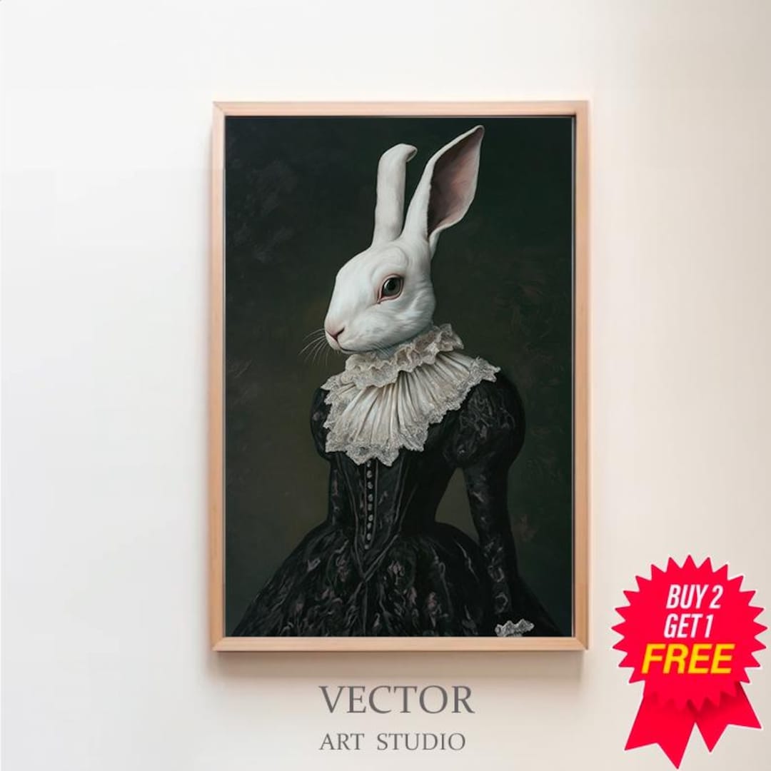 Victorian Lady Rabbit Art Printable, Gothic Oil Painting ...