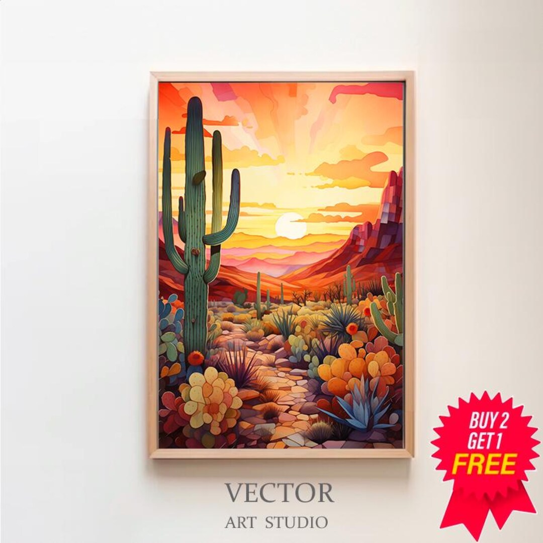 Sonoran Desert Sunset Cactus Wall Art Print Southwestern Landscape ...