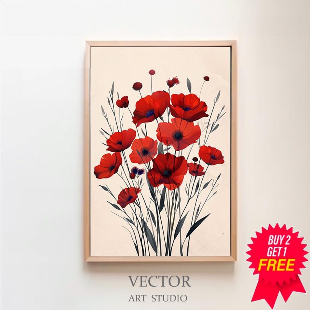 Retro Colorful Flower Print, Funky Wavy Flower Prints, Digital Wall Art ...