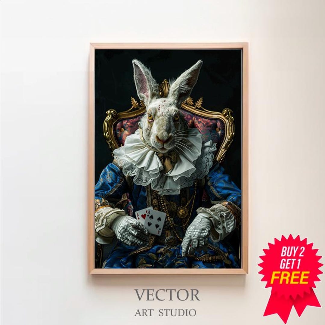 White Rabbit Victorian Portrait Vintage Fairytale Painting, Alice in ...