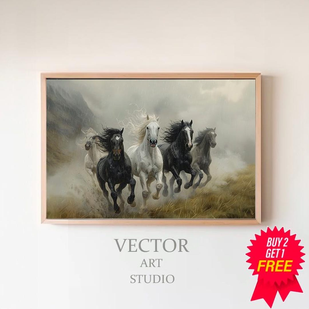 PRINTABLE Art Arabian Horses Galloping Print, Horizontal Digital Print ...