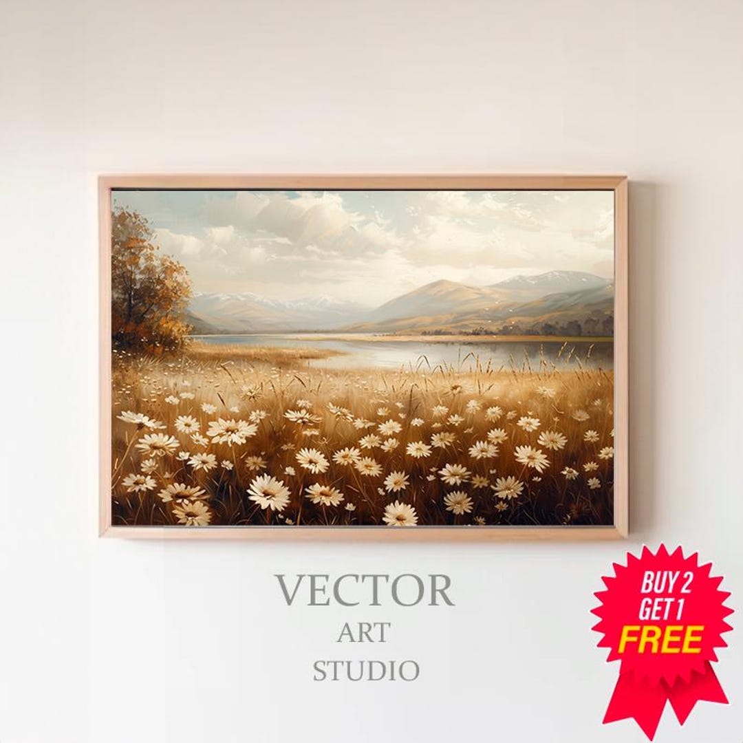 Printable Fall Wildflower Field Wall Art, Vintage Autumn Meadow ...