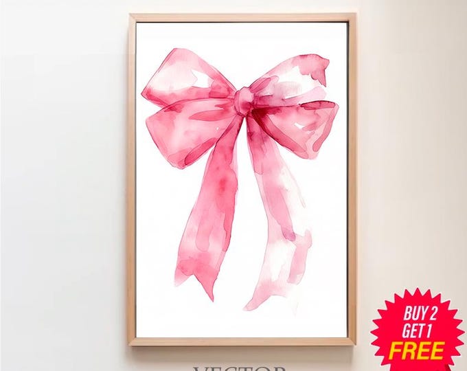 Pink Bow Poster Art, Girly Aesthetic Poster, Vintage Hand Drawn ...