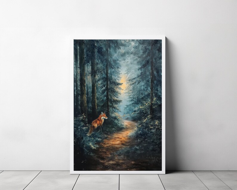 Antique Fox Oil Painting, Vintage Forest Animal Art, Traditional ...