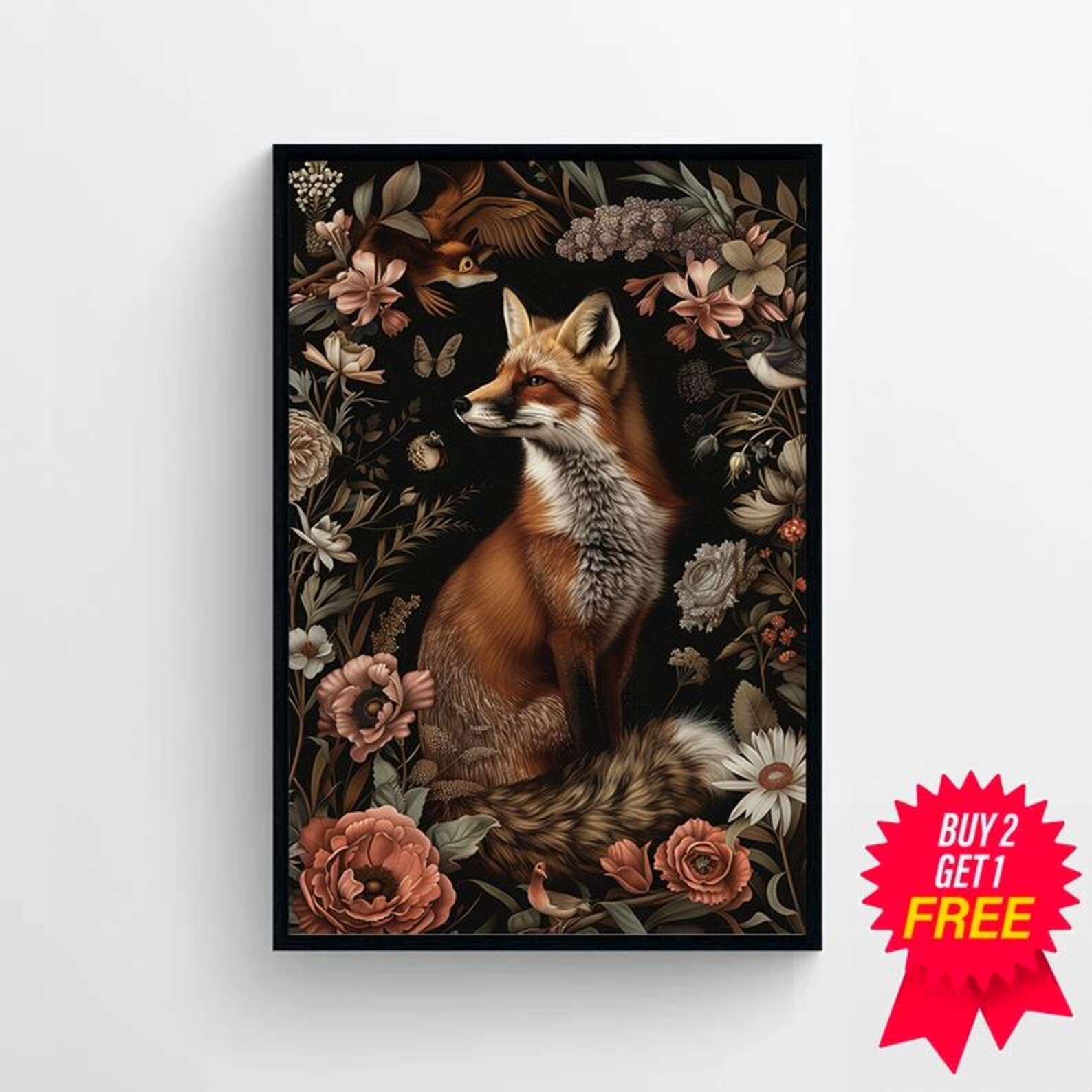 Botanical Fox Dark Gothic Cottagecore Printable, Dark Academia Print ...