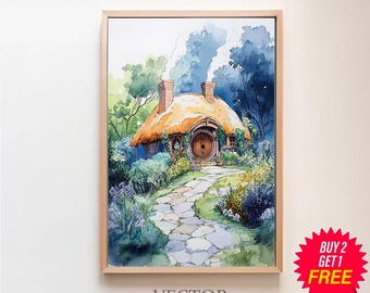Bag End Painting, Watercolor Hobbiton Painting, Lord, Fantasy Art ...
