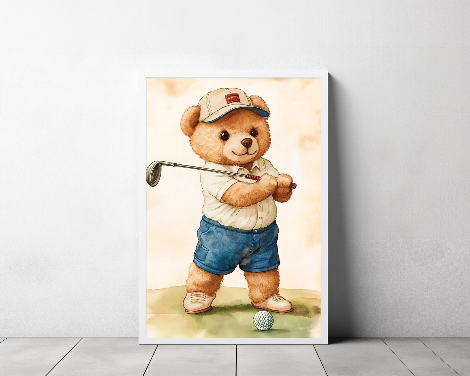 Teddy Bear Playing Golf Art Print Nursery Teddy Bear Art Nursery Sports ...