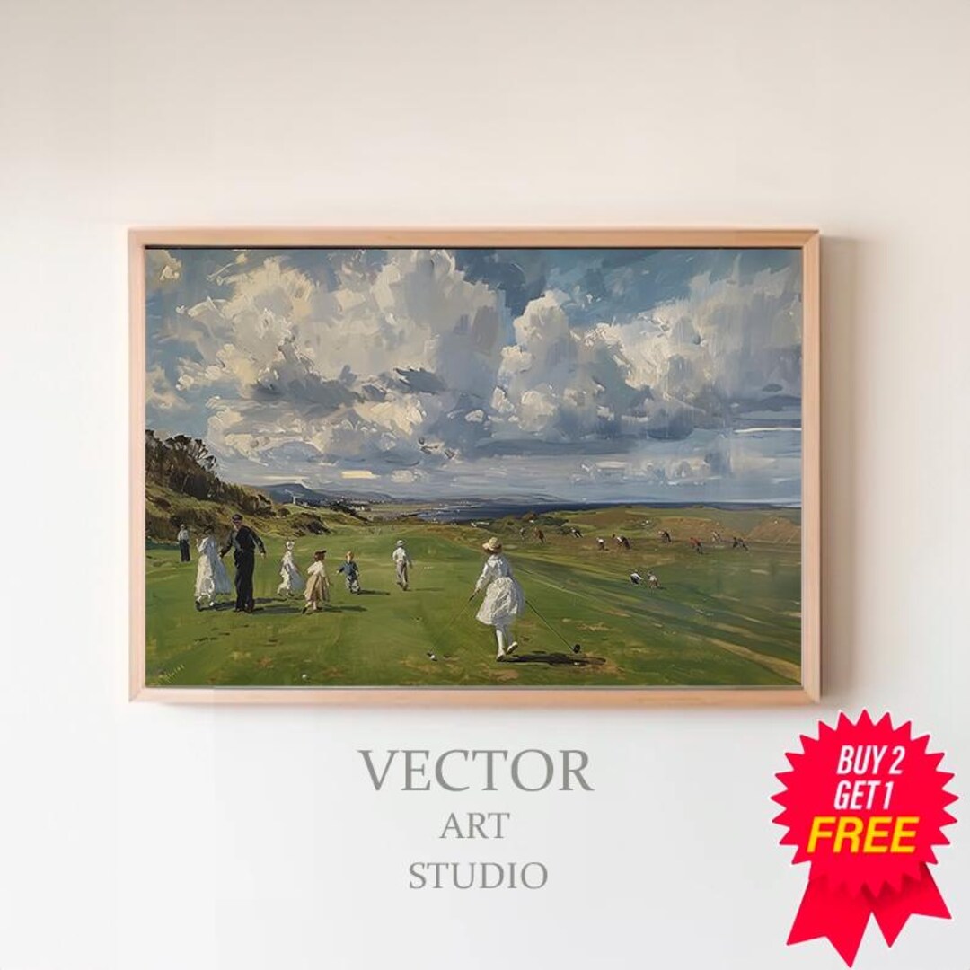 Golf Print, Vintage Golf Painting Landscape Art Print, Vintage Golf ...