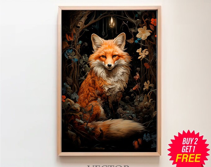 William Morris Inspired Fox Art Print, Fox Print Poster Nature Living Room Art,forest Wall Art ...