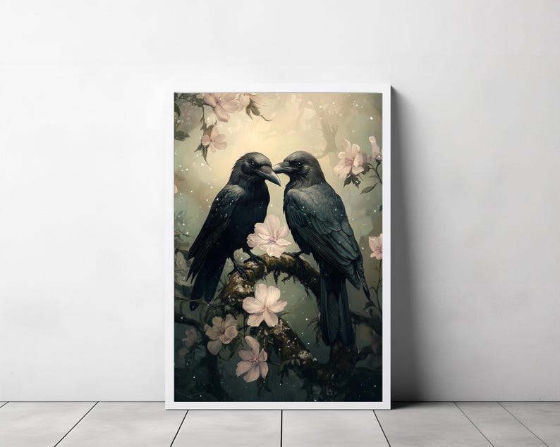 Raven Couple in Dark Forest Wall Art Print Vintage Dark Cottagecore ...